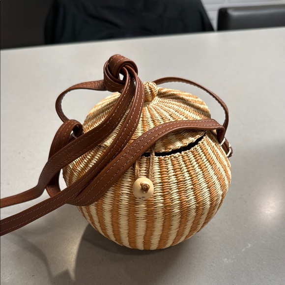 Sensi Studio | Bags | Brown And Tan Mini Spherical Bag With Woven ...